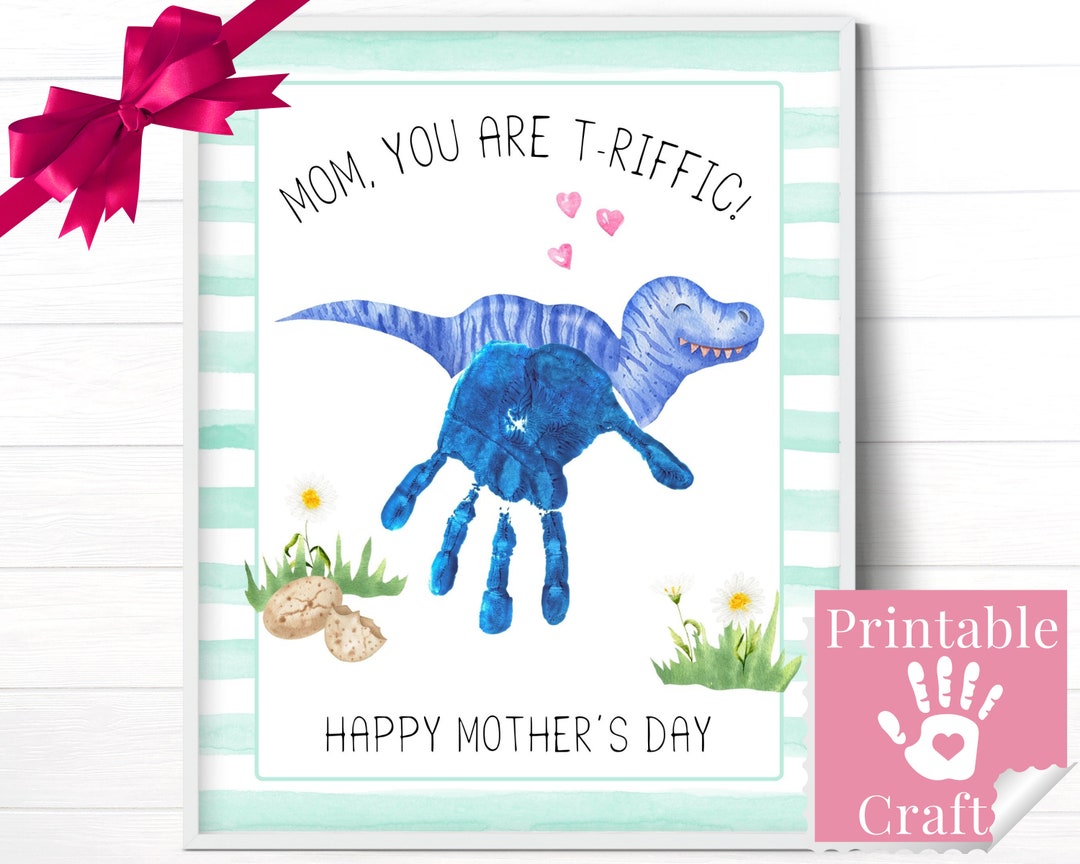 T Rex Dinosaur Mother's Day Gift for Mom, Personalized Handprint Art ...