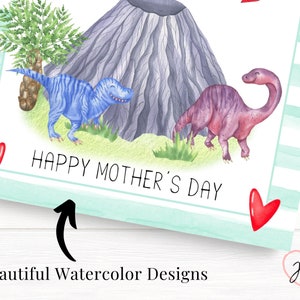 Dinosaur Mothers Day Printable Set, Mother Day Cards for Kids, Toddler ...