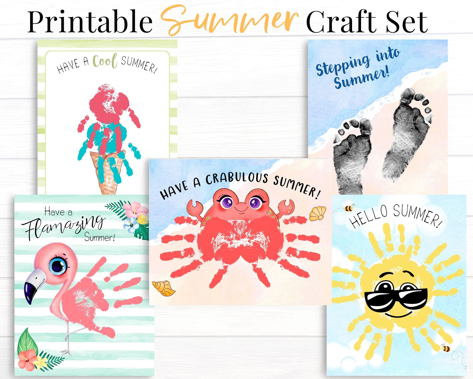 Summer School Handprint Art Set of 5, Preschool or Daycare Crafts ...