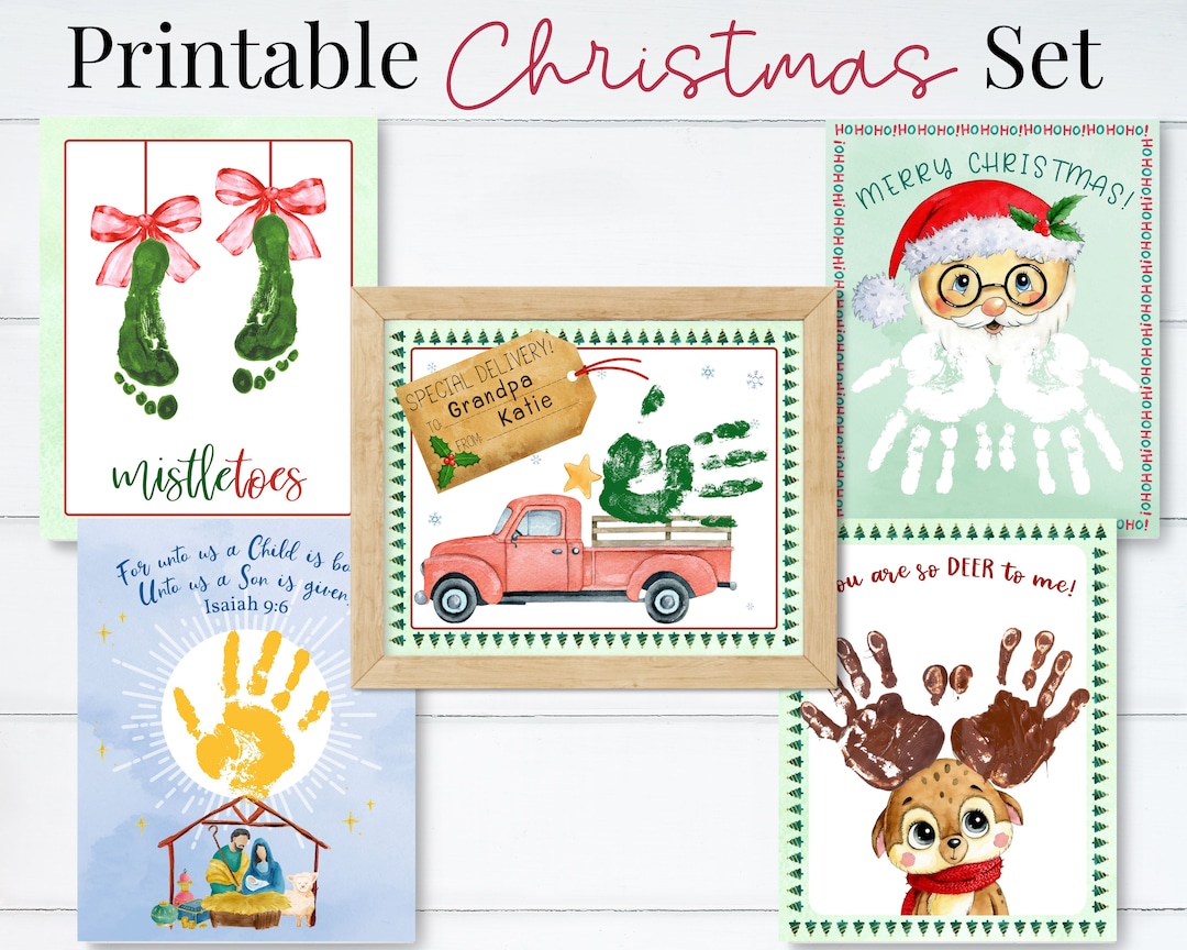 Christmas Handprint Cards Printable Set of 5, Christmas Art Crafts for ...