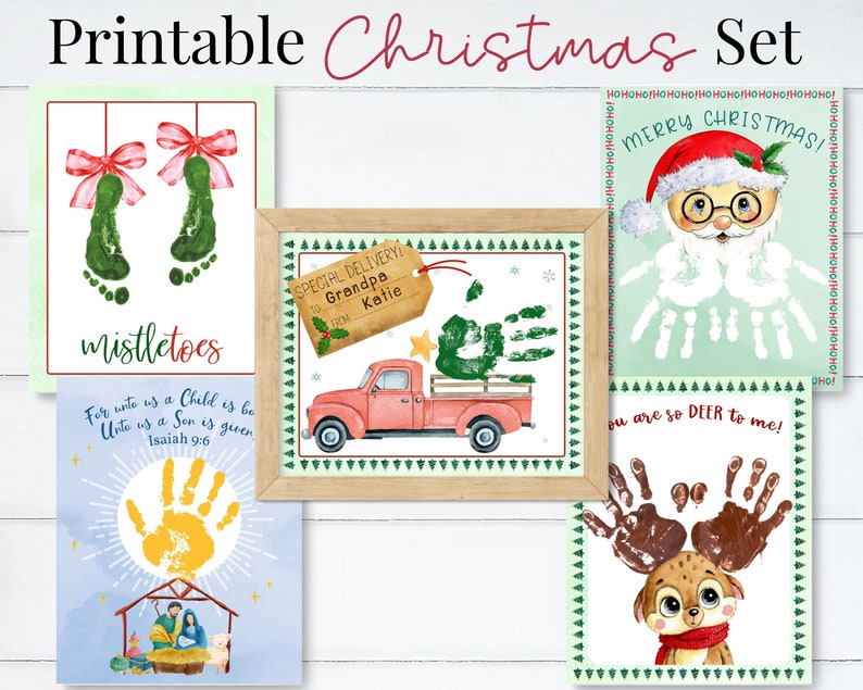 Christmas Handprint Cards Printable Set of 5, Christmas Art Crafts for ...