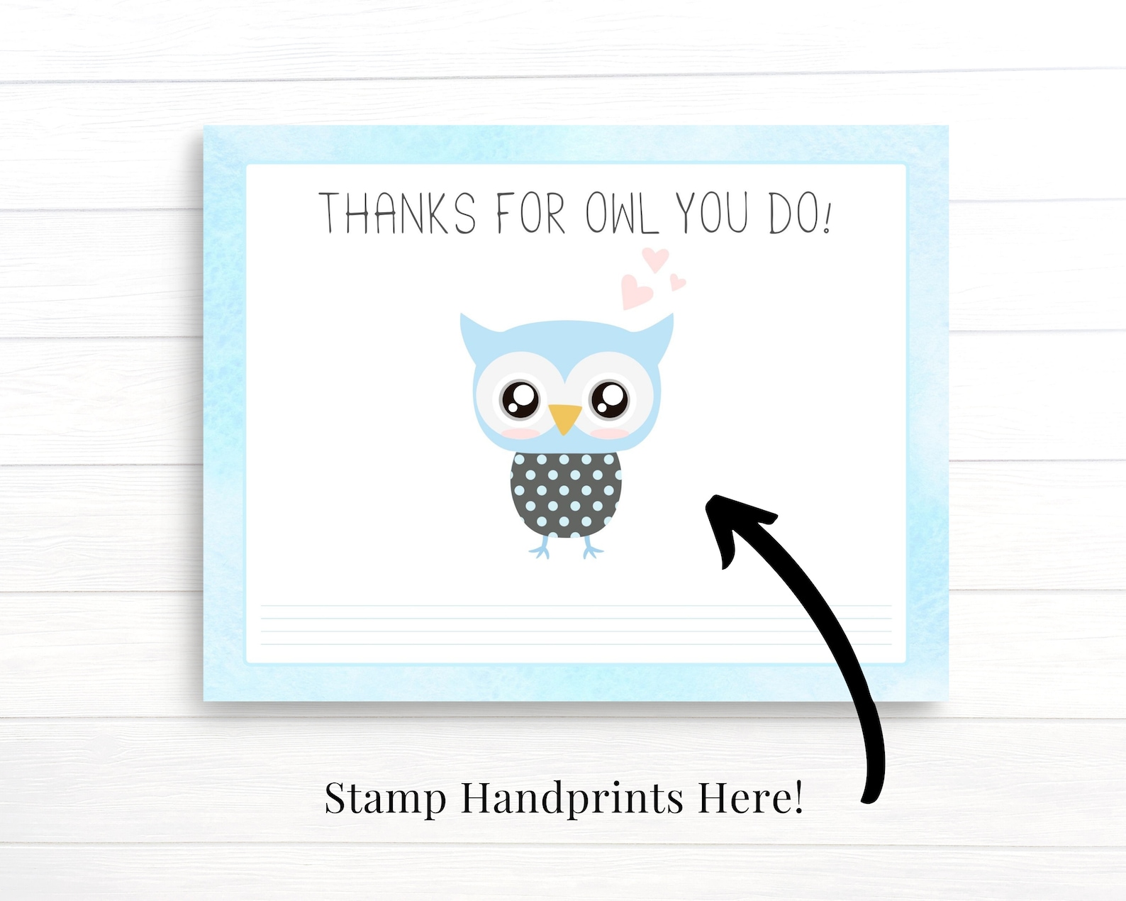 Thank You Card Template Owl Handprint Art Teacher Gifts - Etsy