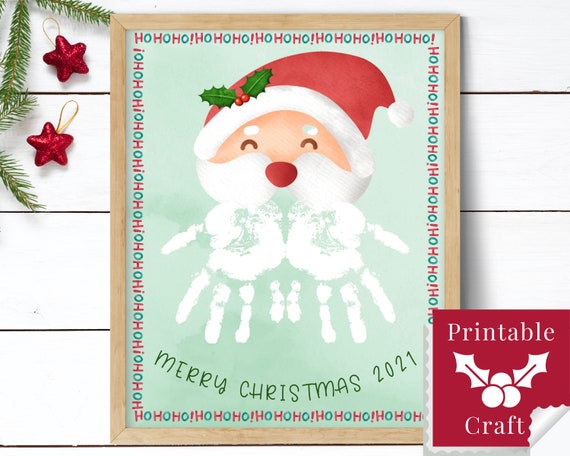Printable Christmas Cards Santa Handprint Craft Holiday | Etsy