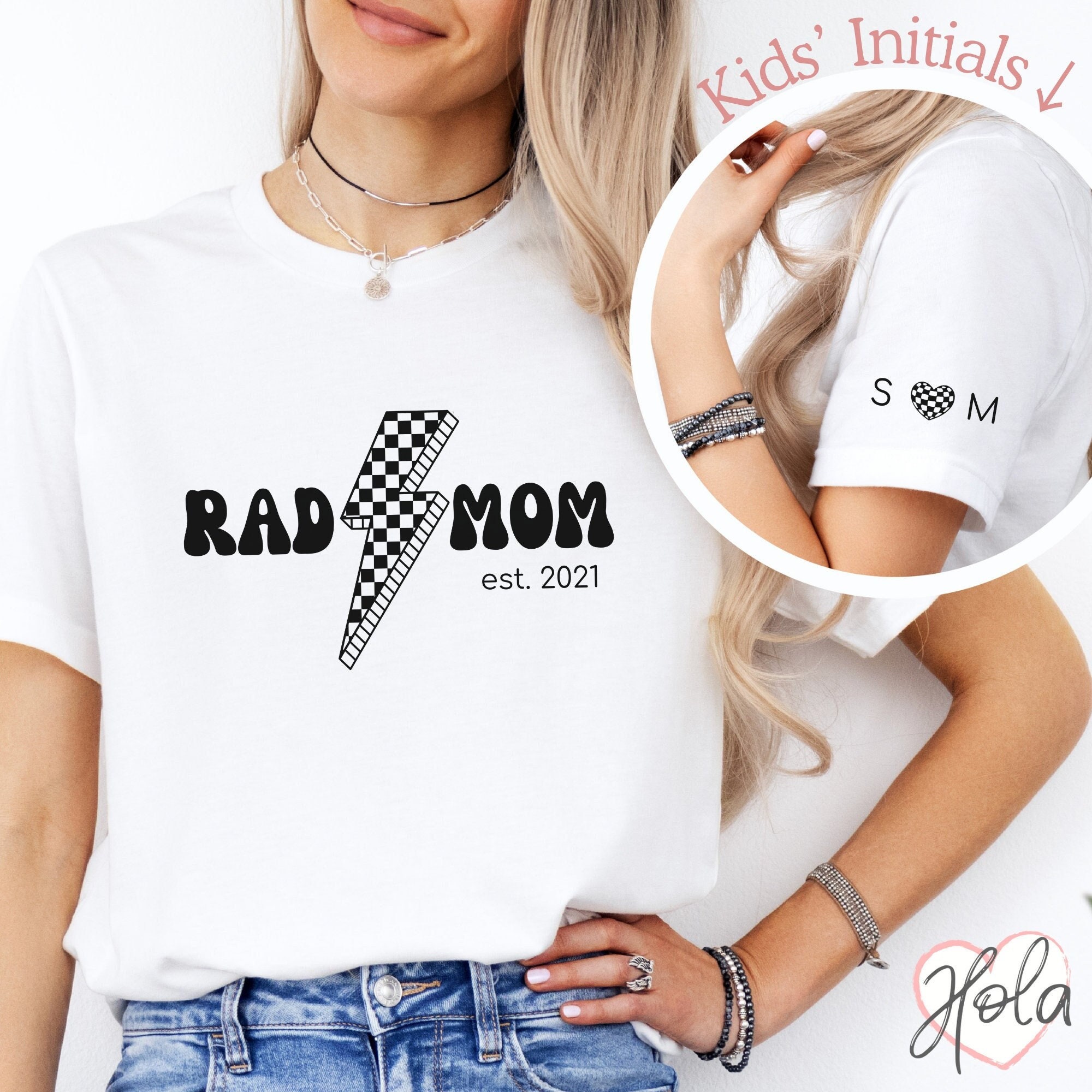 Personal Mothers Day Gift, Rad Mom Checkered T-shirt With Kid Initials ...