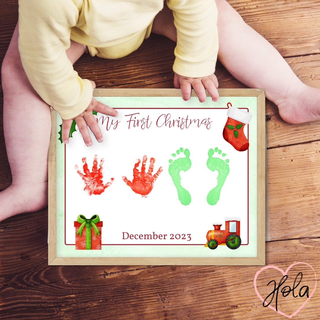 My First Christmas Baby Footprint Handprint Art, Personalized Holiday ...