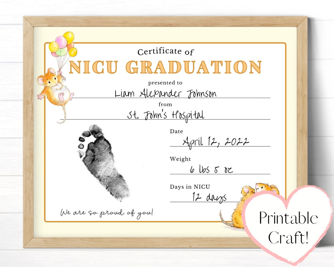 NICU Baby Graduation Certificate, Printable Keepsake Sign, Gift for ...