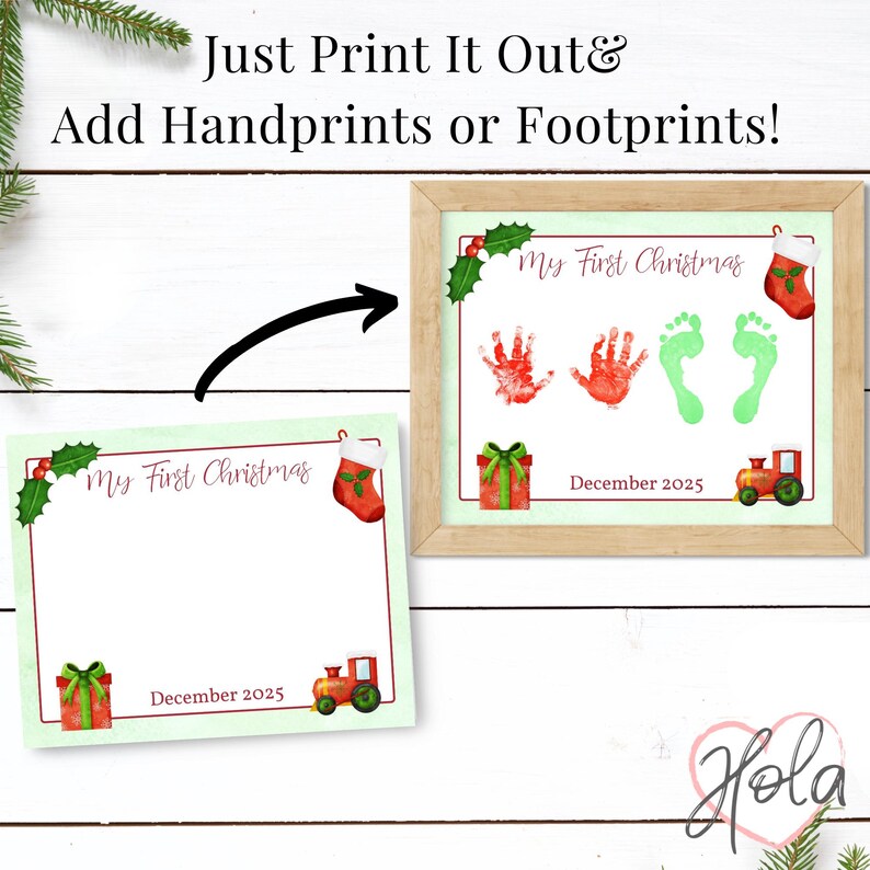 My First Christmas Baby Footprint Handprint Art, Personalized Holiday ...
