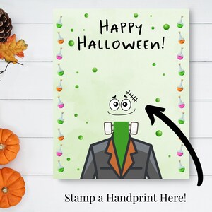Halloween Printable Cards for Kids, Frankenstein Monster Handprint Art ...
