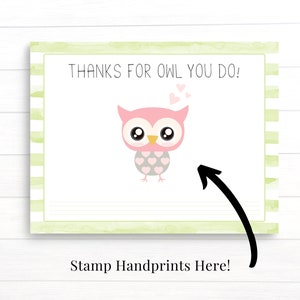 Custom Printable Thank You Card, Easy Owl Handprint Art Craft for Kids ...