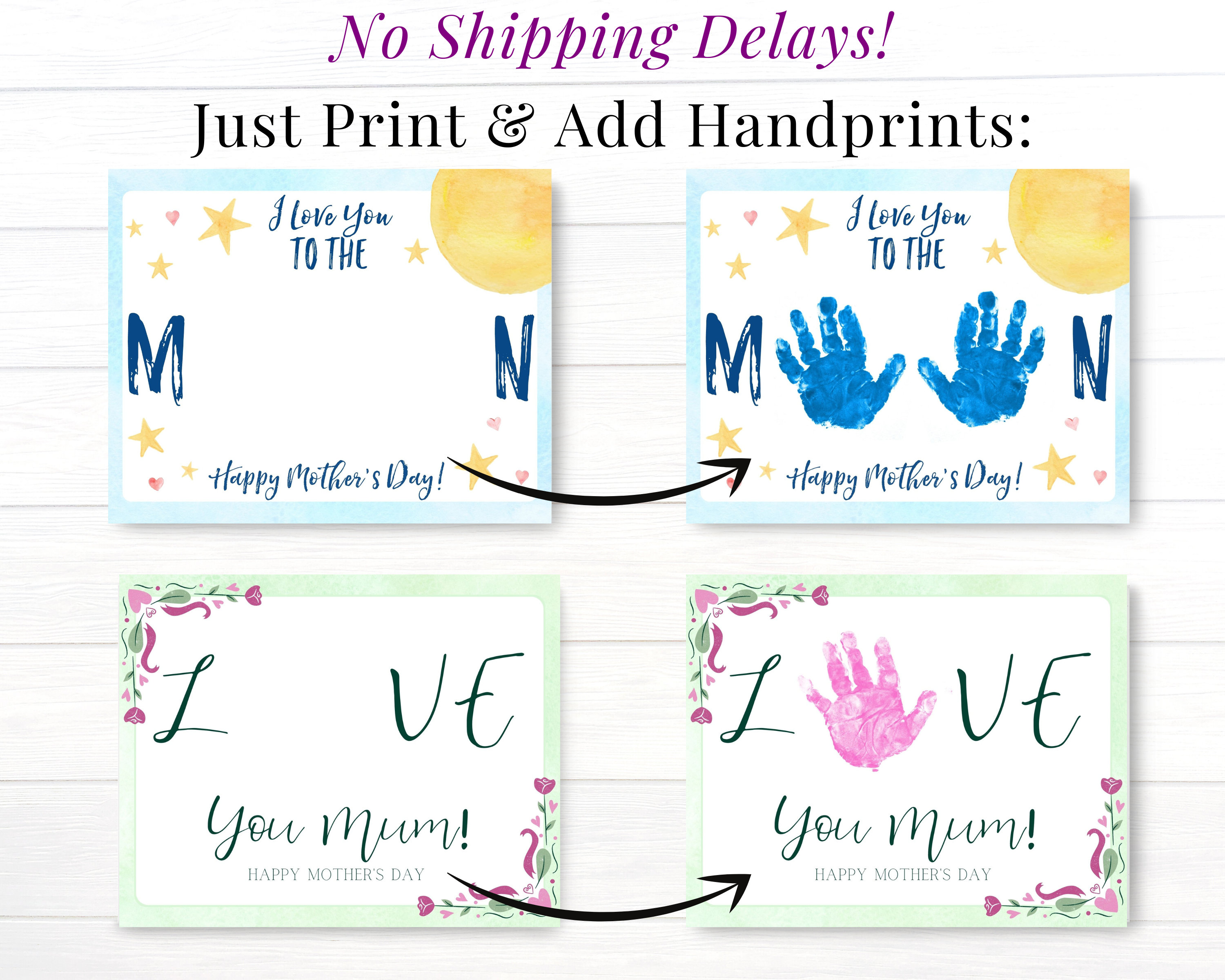 Gifts for Mum Mother's Day Handprint Cards From Kids Set - Etsy