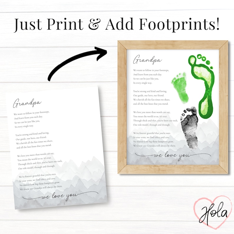Footprint Art Poem for Grandpa, Custom Gift From Grandkids, Printable ...