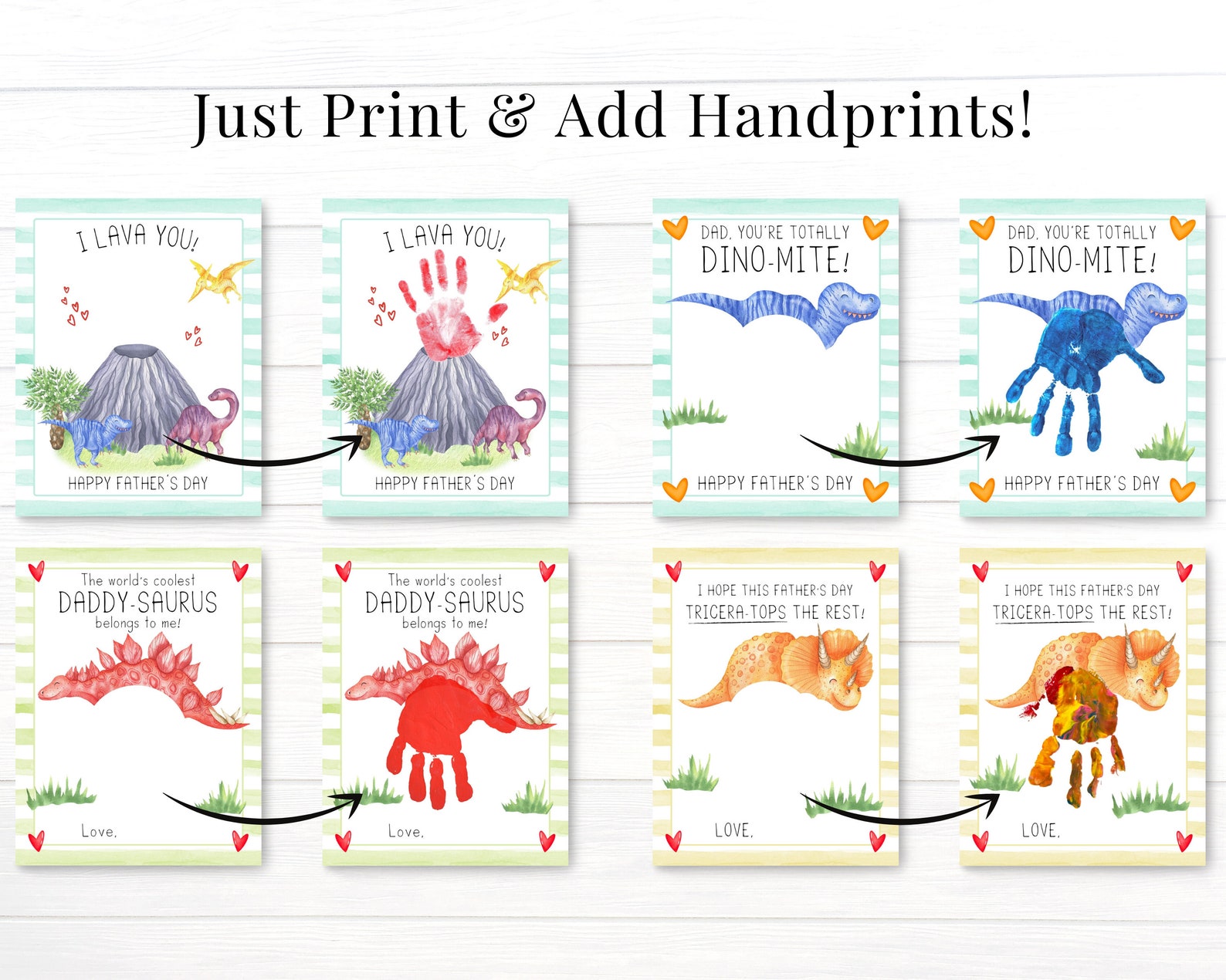 Dinosaur Father's Day Cards From Kids Set of 4 Handprint - Etsy