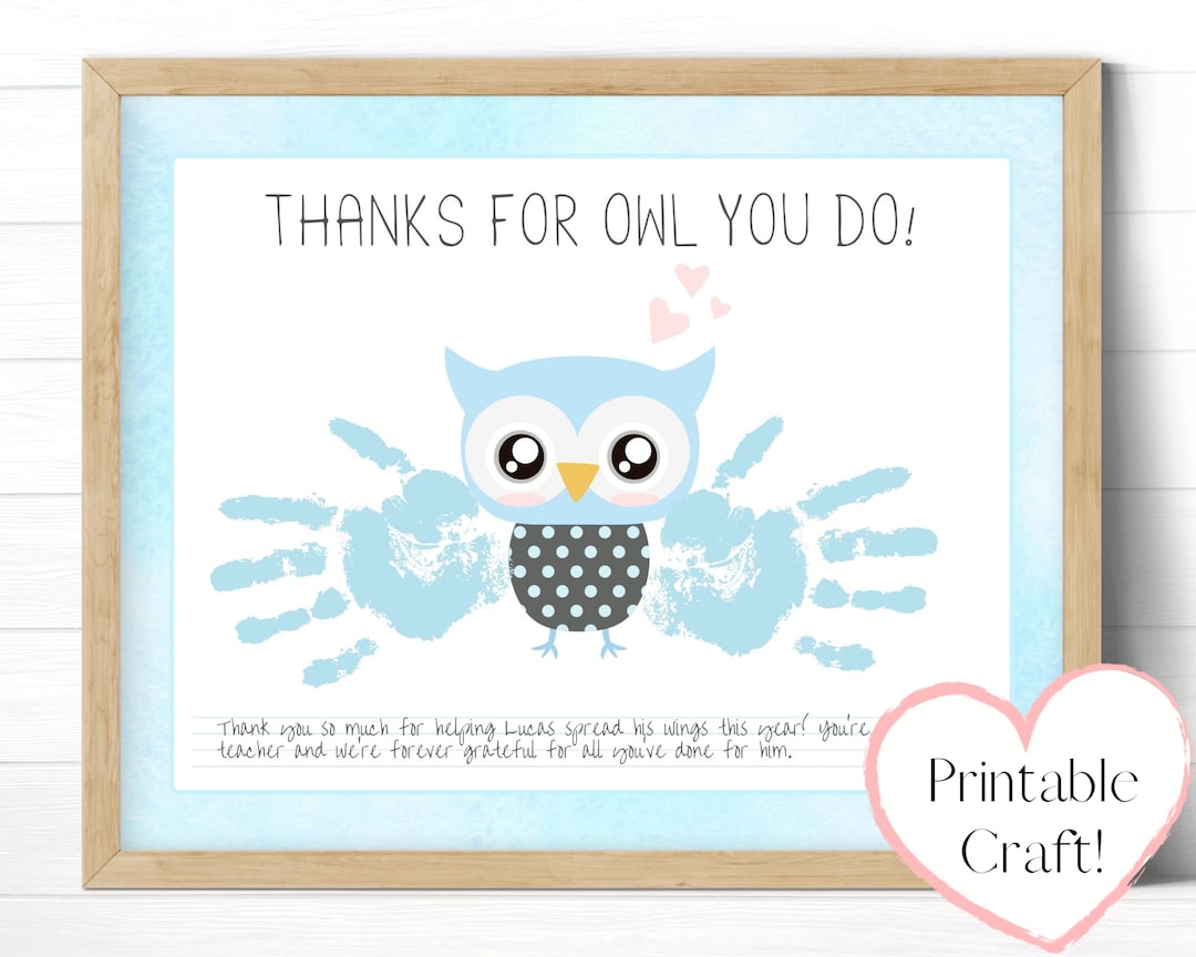 Thank You Card Template, Owl Handprint Art, Teacher Gifts Personalized ...