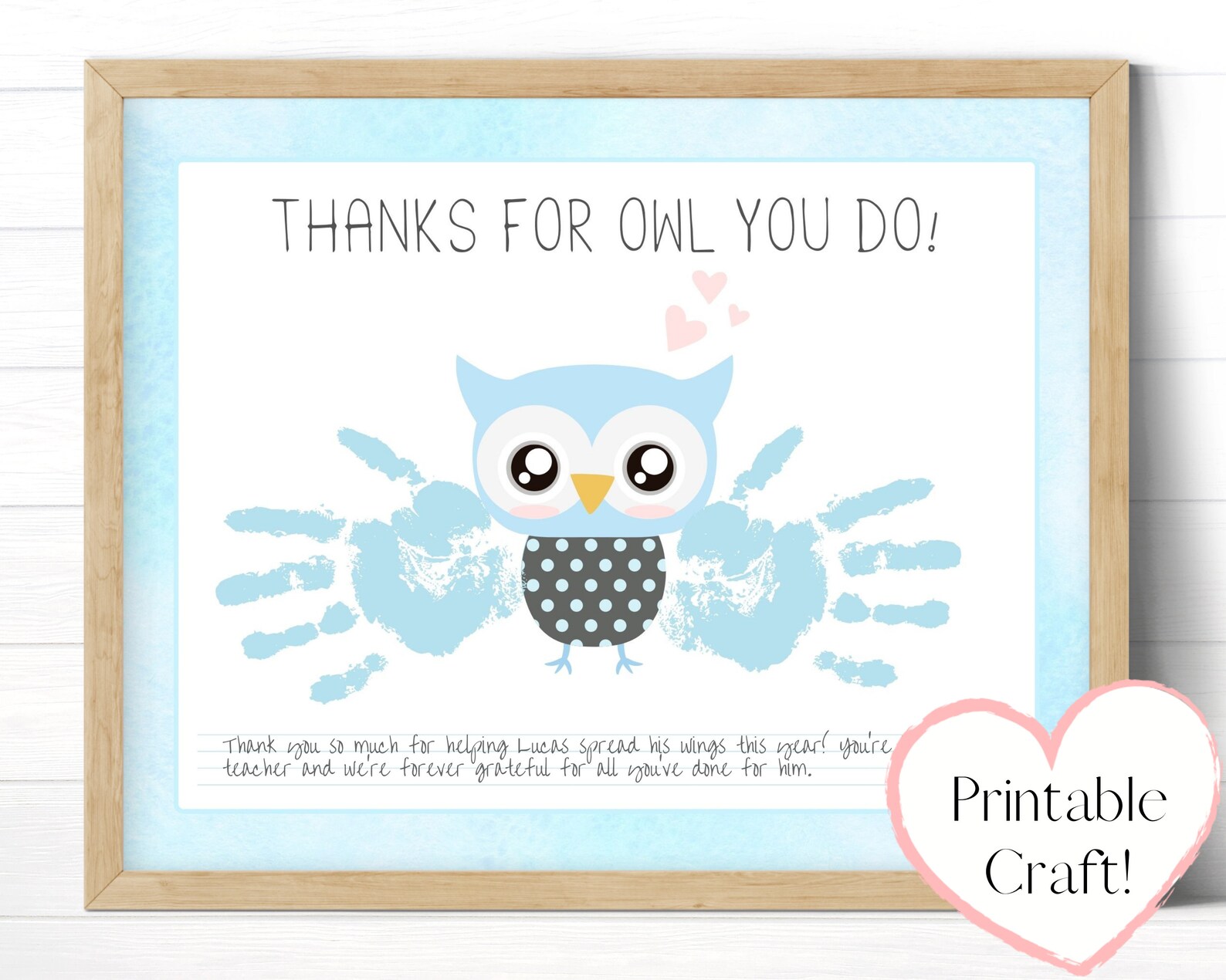 Thank You Card Template Owl Handprint Art Teacher Gifts | Etsy