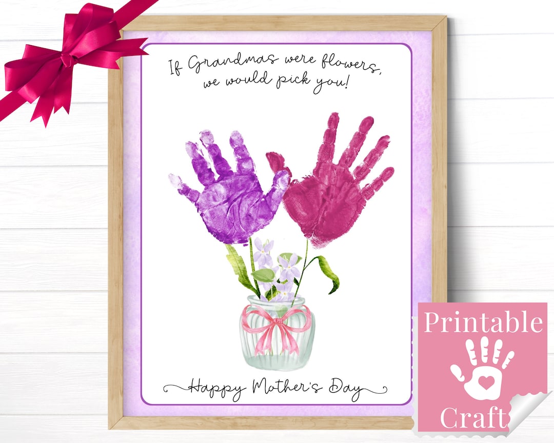Mothers Day Gift From 2 Grandchildren, Handprint Flowers, Personalized ...