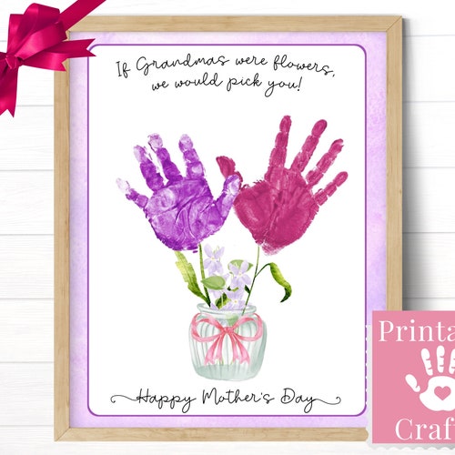 Grandma Gift Mothers Day Handprint Flowers Kids Printable - Etsy