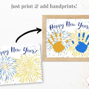 New Year Handprint Printable Craft for Kids, Finger Paint Art Activity ...
