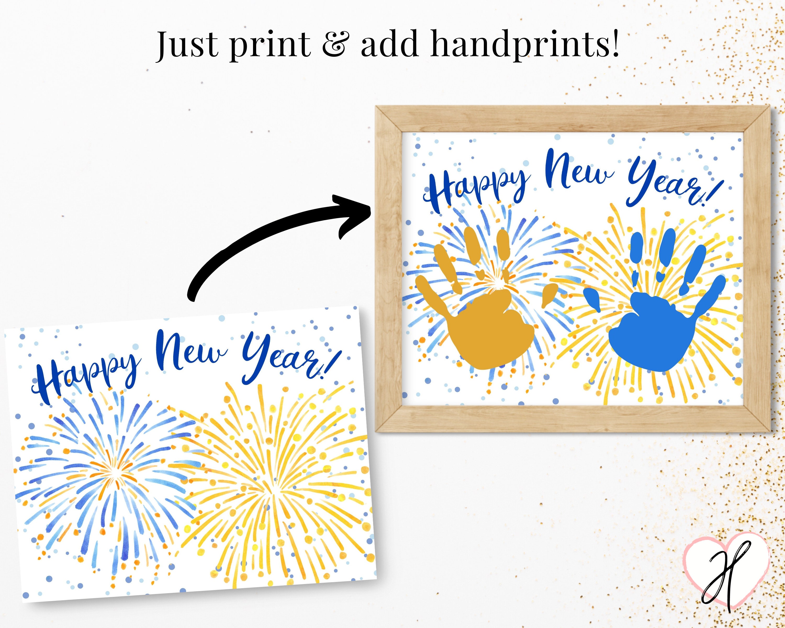 New Year Handprint Printable Craft for Kids, Finger Paint Art Activity ...