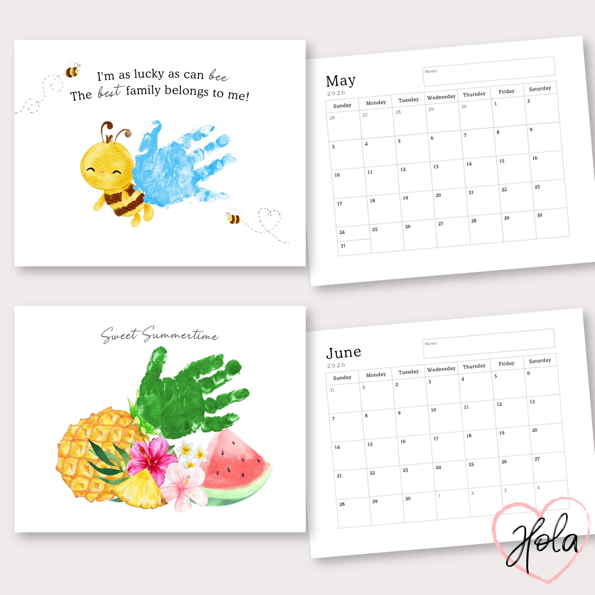 2026 Printable Handprint Calendar, Digital Download Set With 12 Months ...