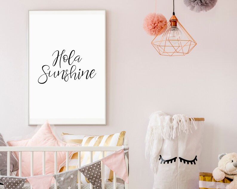 Hola Sunshine Calligraphy Art, Nursery Wall Art Gender Neutral, Black ...