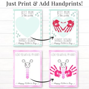 Gifts for Mum, Mother's Day Handprint Cards From Kids, Set of 5, A4 ...