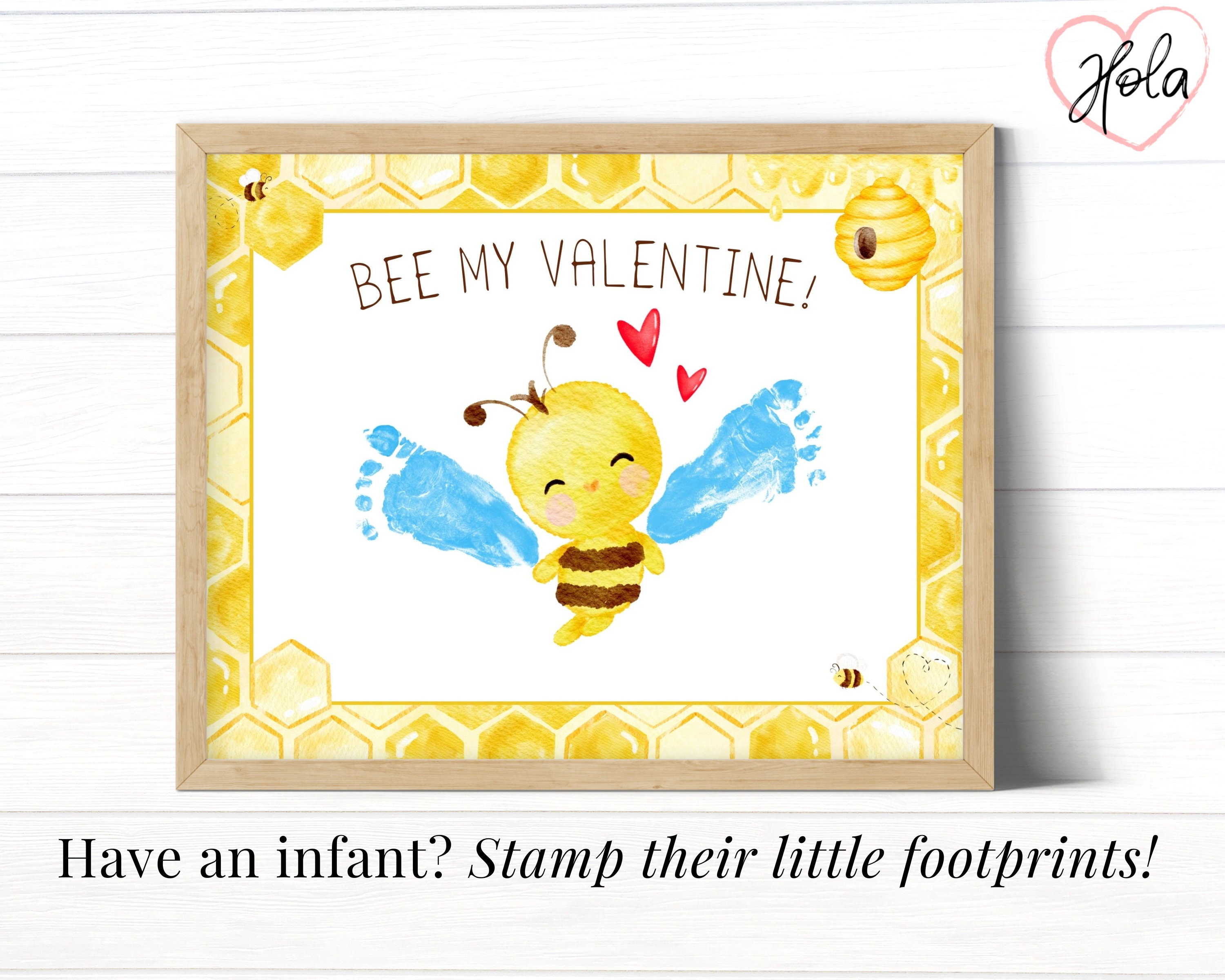 Handprint Valentine Card, Printable Valentines Day Craft for Kids, Bee ...