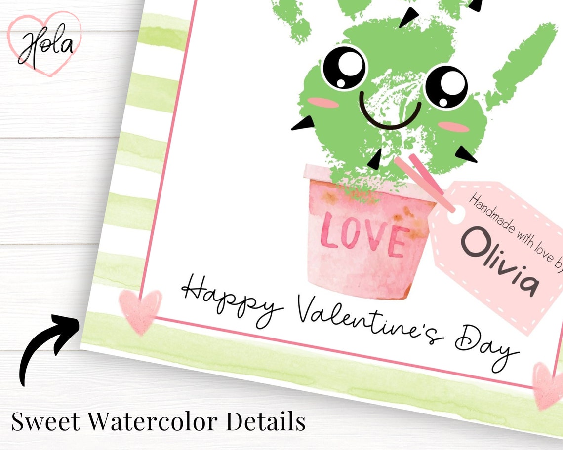 Toddler Valentine Cactus Hand Print, Im Stuck on You Kids Valentine ...