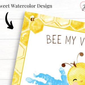 Handprint Valentine Card, Printable Valentines Day Craft for Kids, Bee ...