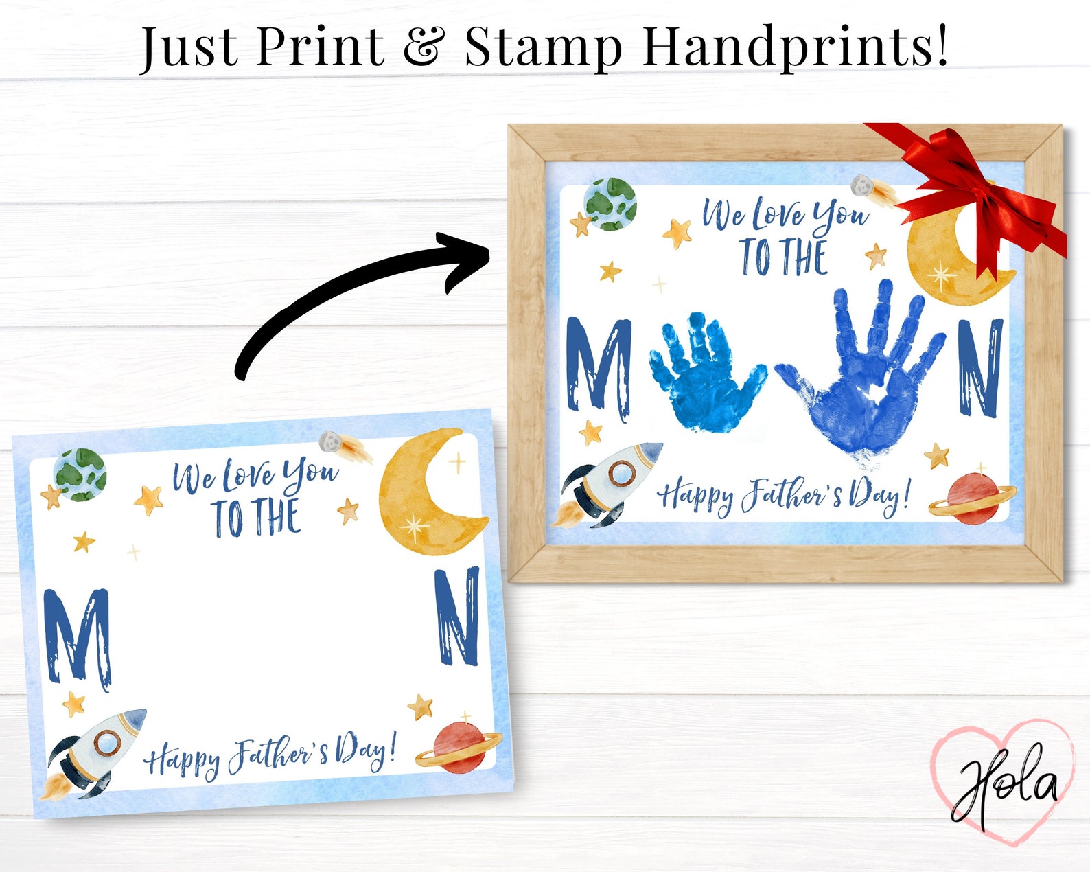 Love You to the Moon Printable Card, Father Day Handprint Art for ...