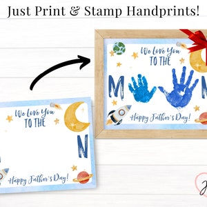 Love You to the Moon Printable Card, Father Day Handprint Art for ...