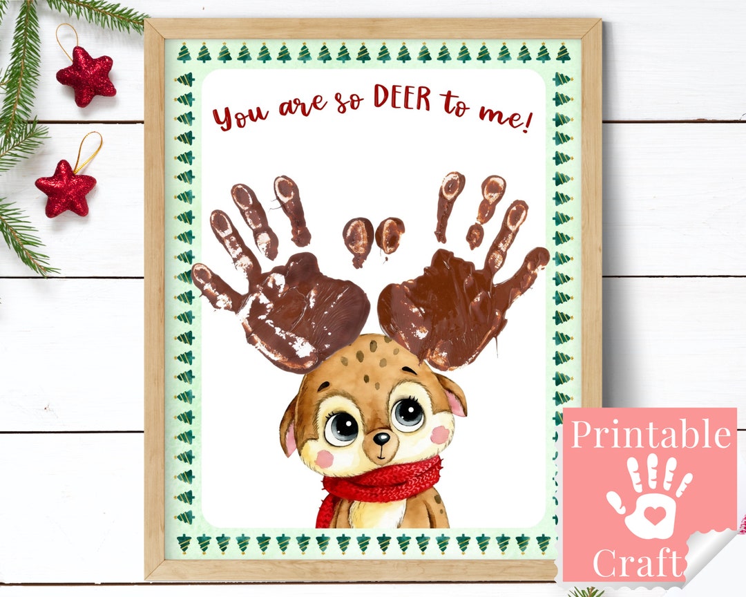 Daycare Christmas Cards, Reindeer Handprint Craft, Easy Printable Last ...