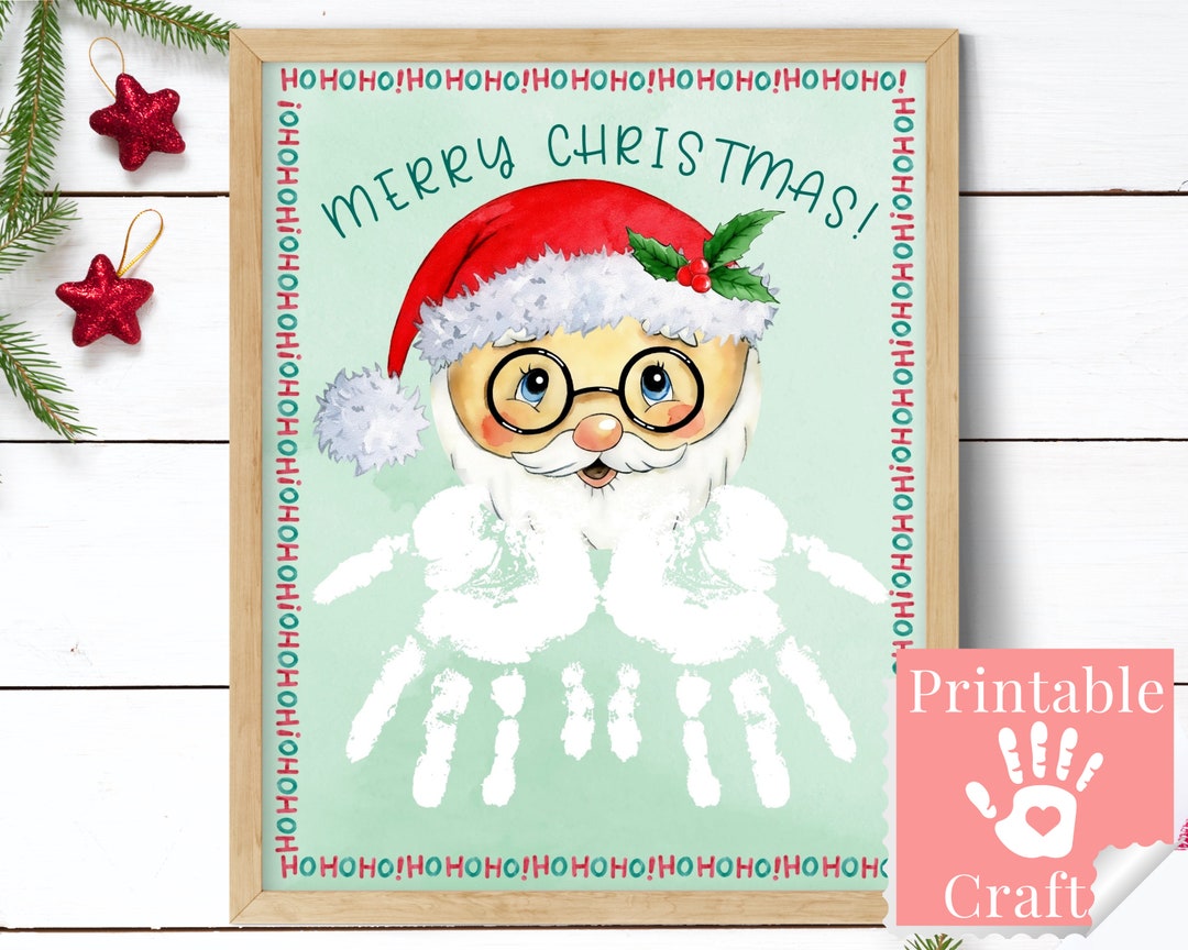 Printable Christmas Cards, Santa Handprint Craft, Holiday Cards ...