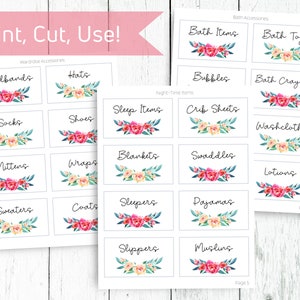 Nursery Organization, Set of 80 Floral Printable Drawer Labels for Baby ...