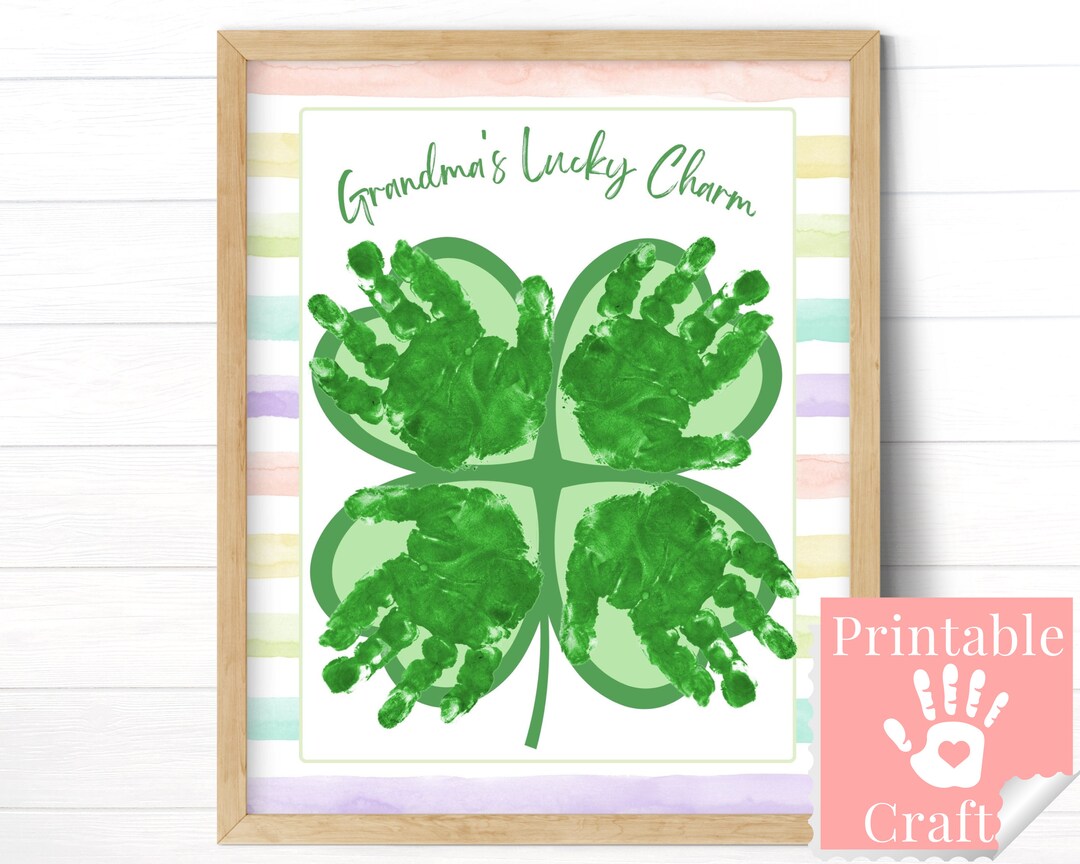St Patricks Day Handprint Art for Grandma, Clover Card From Grandkids ...