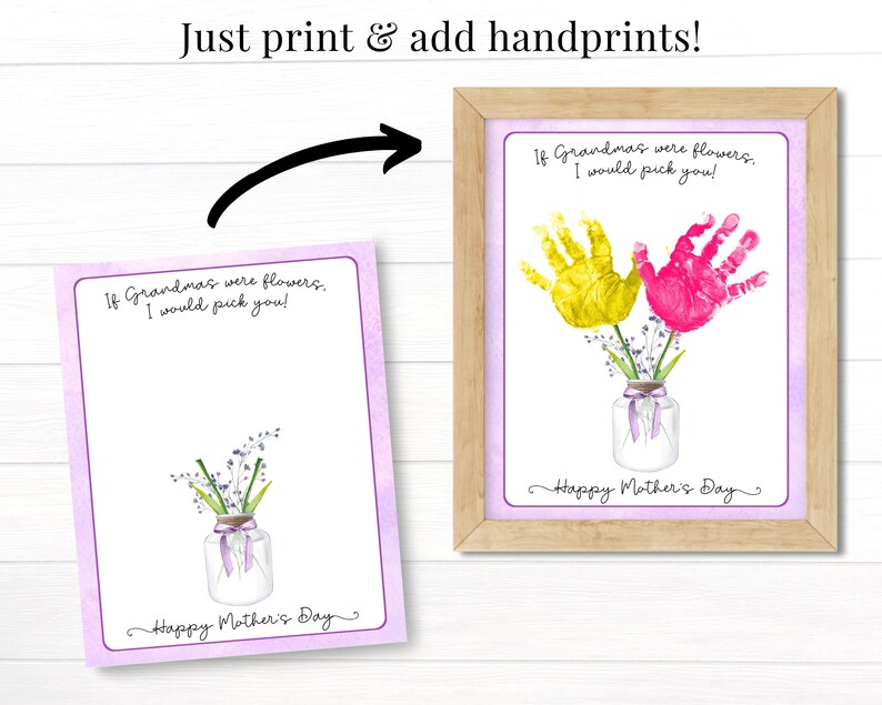 Grandma Gift Mothers Day Handprint Flowers Kids Printable - Etsy