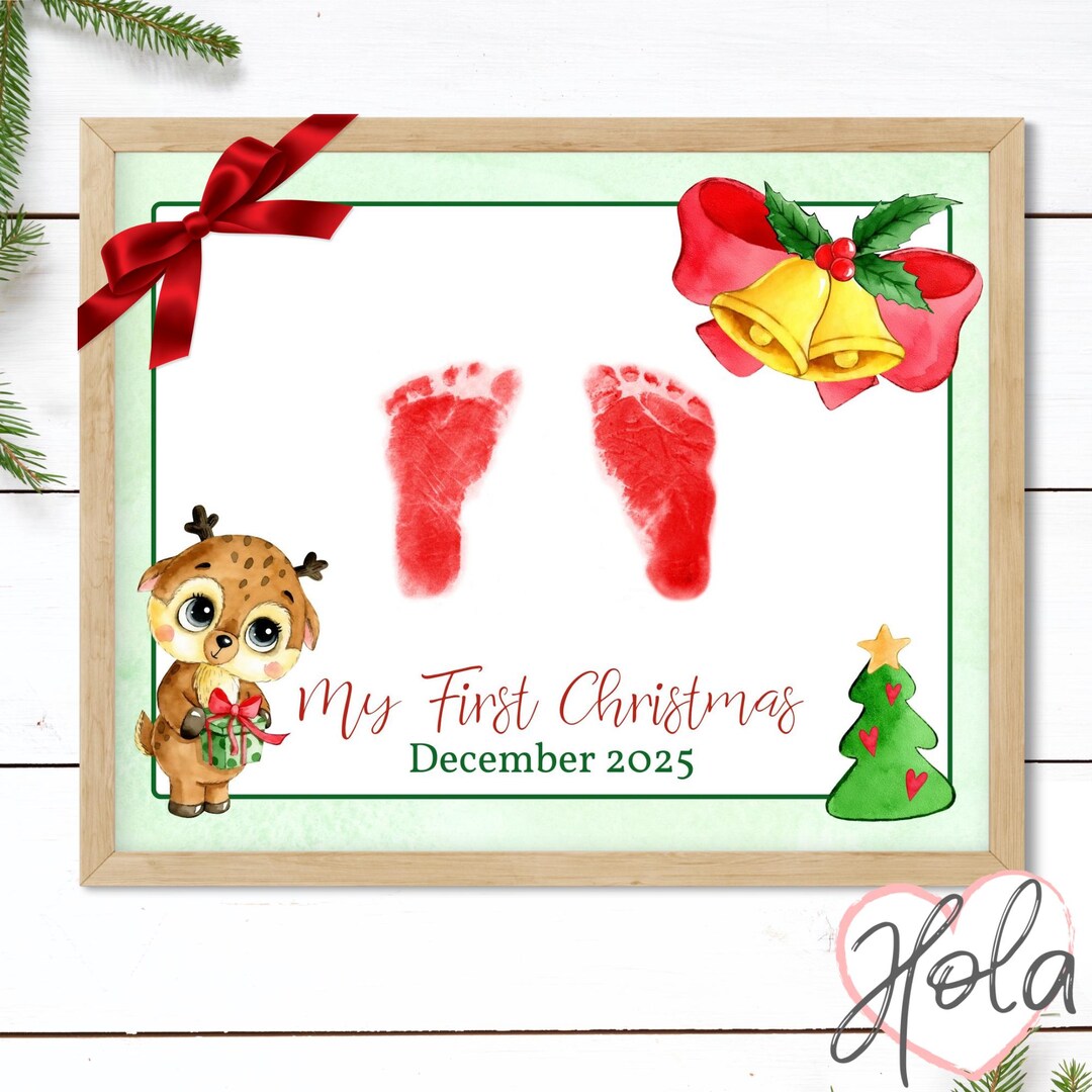 Baby's First Christmas Holiday Card, Baby Handprint Craft, Printable ...
