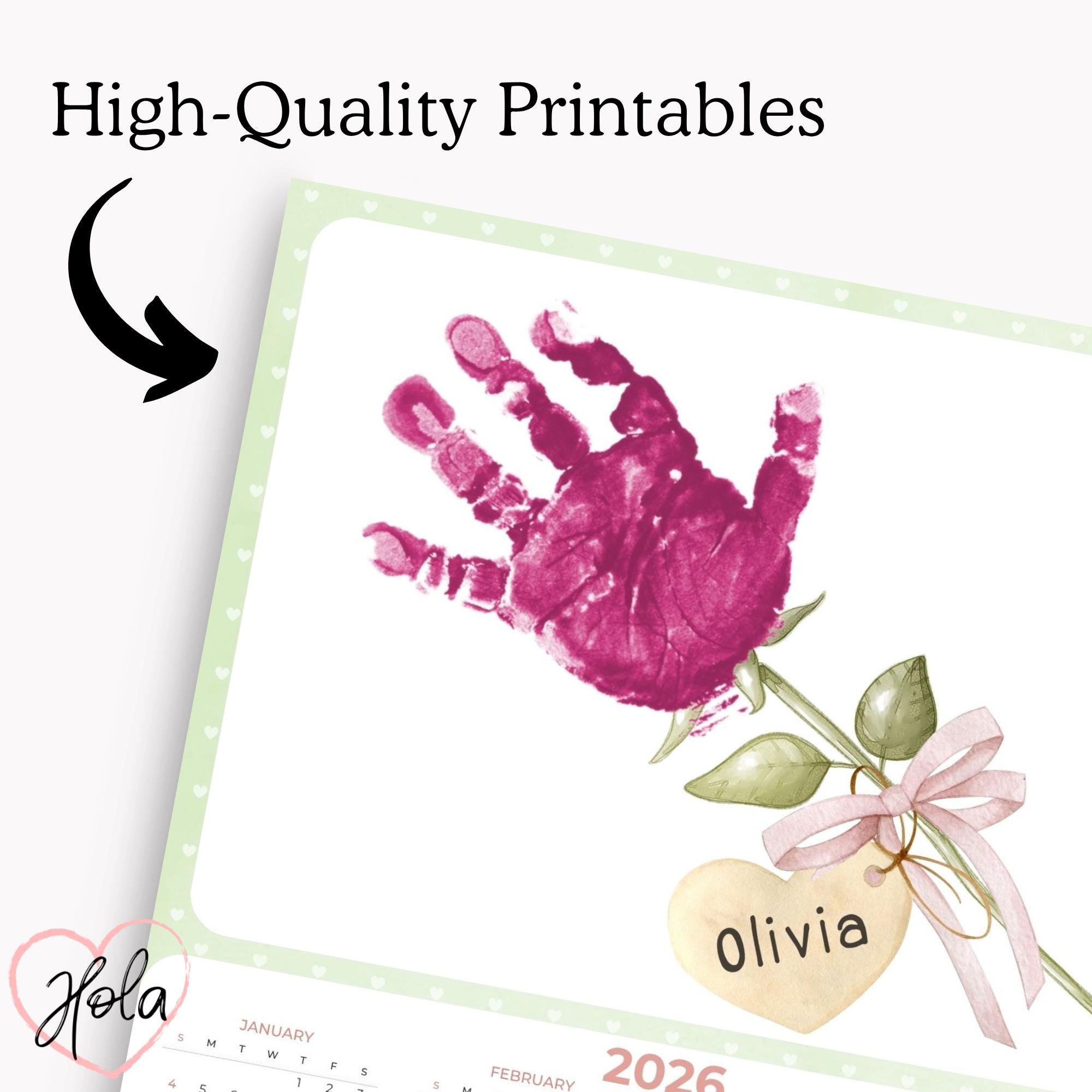 2026 Handprint Desk Calendar Printable, Preschool Hand Print Flowers ...