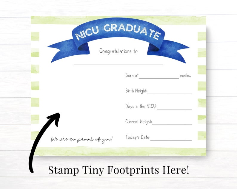 Preemie Boy NICU Graduation Printable Certificate Footprints - Etsy