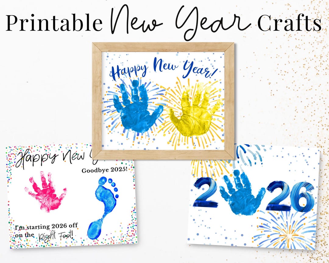 Kids New Years Cards Set, Handprint Art for New Years Eve 2024, Easy ...