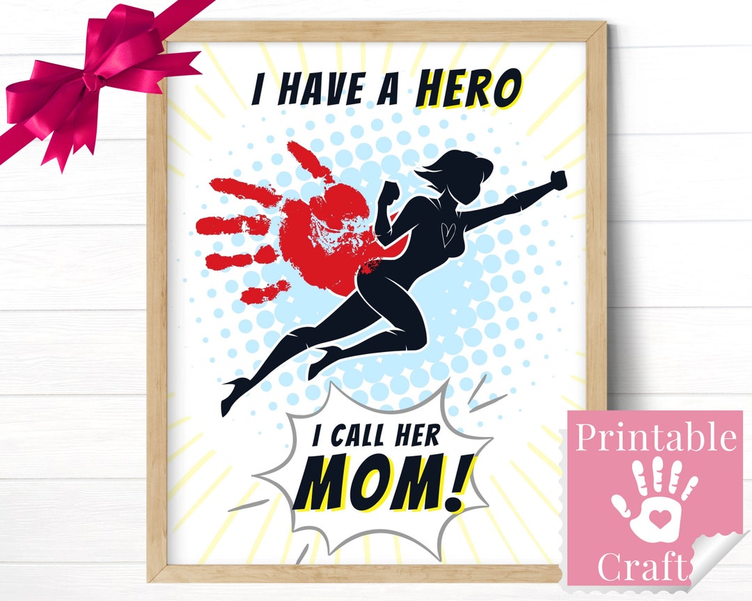 Mother's Day Gift From Son, Super Mom Card, Superhero Handprint Art ...