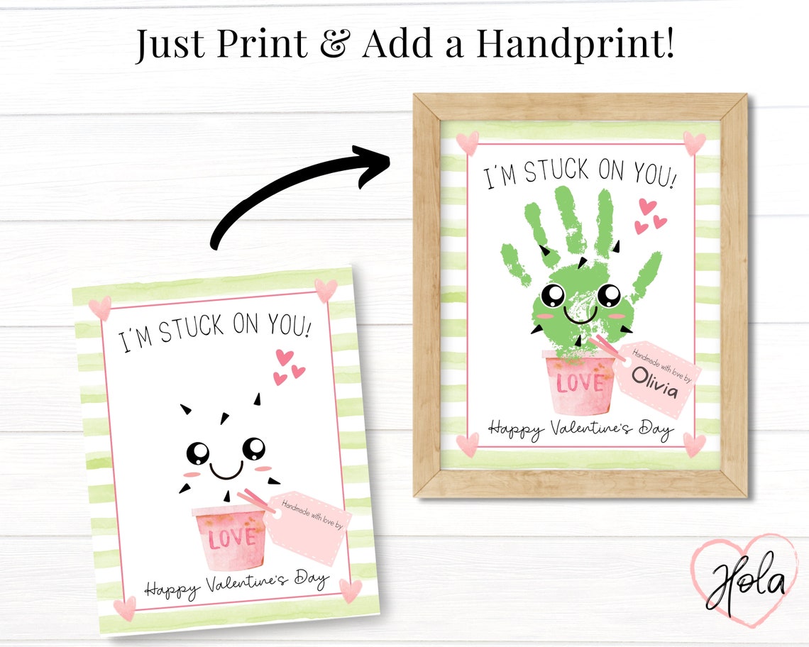 Toddler Valentine Cactus Hand Print Im Stuck on You Kids - Etsy