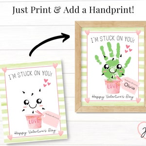 Toddler Valentine Cactus Hand Print, Im Stuck on You Kids Valentine ...