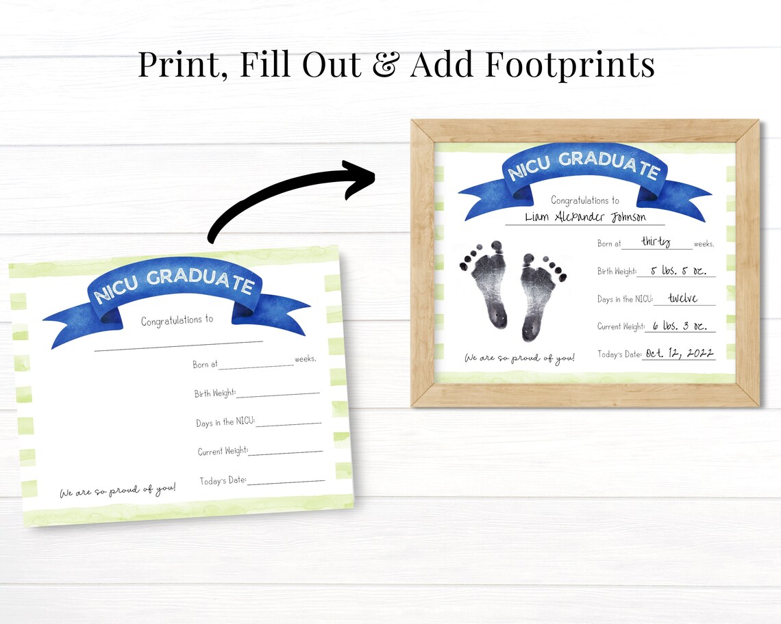 Preemie Boy NICU Graduation Printable Certificate Footprints - Etsy