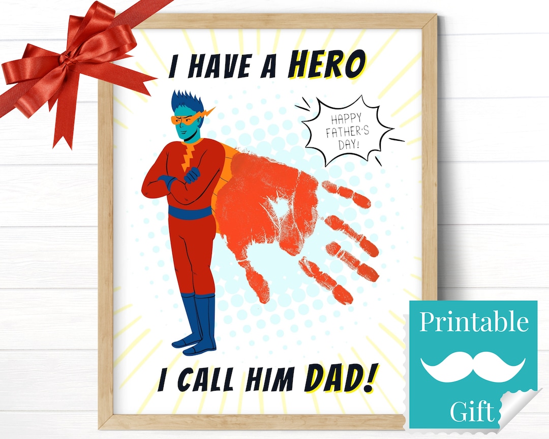 Father's Day Gift From Son, Super Dad Hero Card, Superhero Handprint ...
