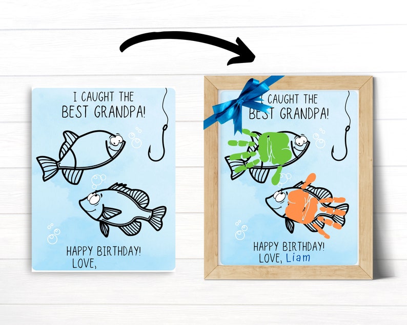Fishing Birthday Card for Grandpa Handprint Art Craft Custom | Etsy
