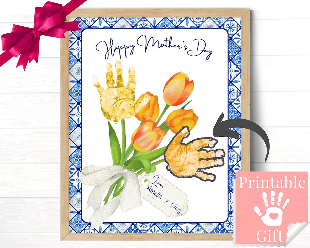 Mothers Day Handprint Flowers Gift for Mom or Grandma, Easy Printable ...