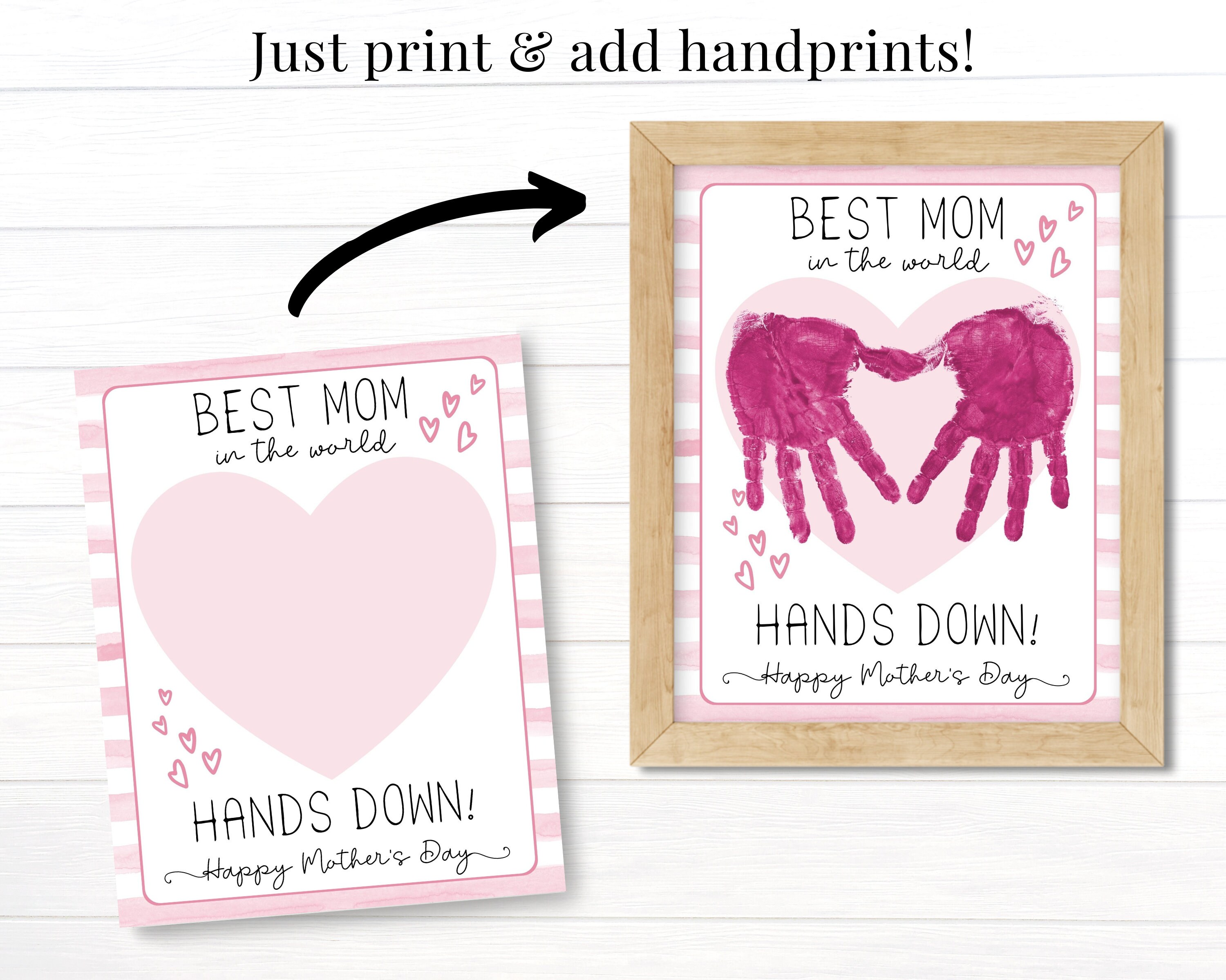 Mother’s Day Gift From Daughter, Pink DIY Handprint Card for Toddler ...