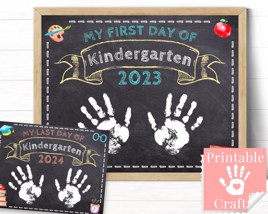 First Day of Kindergarten Sign, Printable Handprint Keepsake, First Day ...