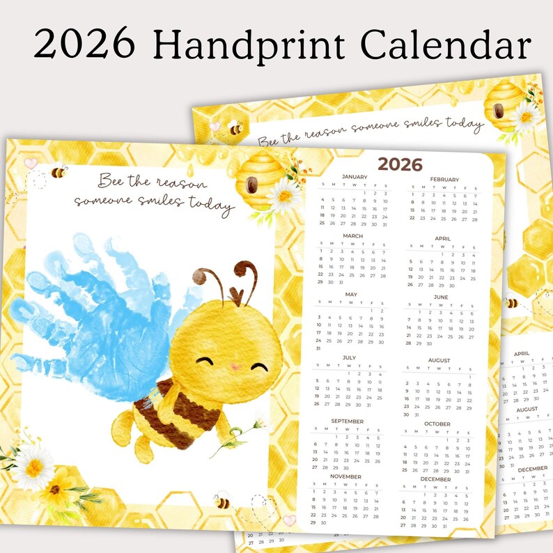 2026 Year Handprint Calendar Printable, Toddler Bumble Bee Craft ...