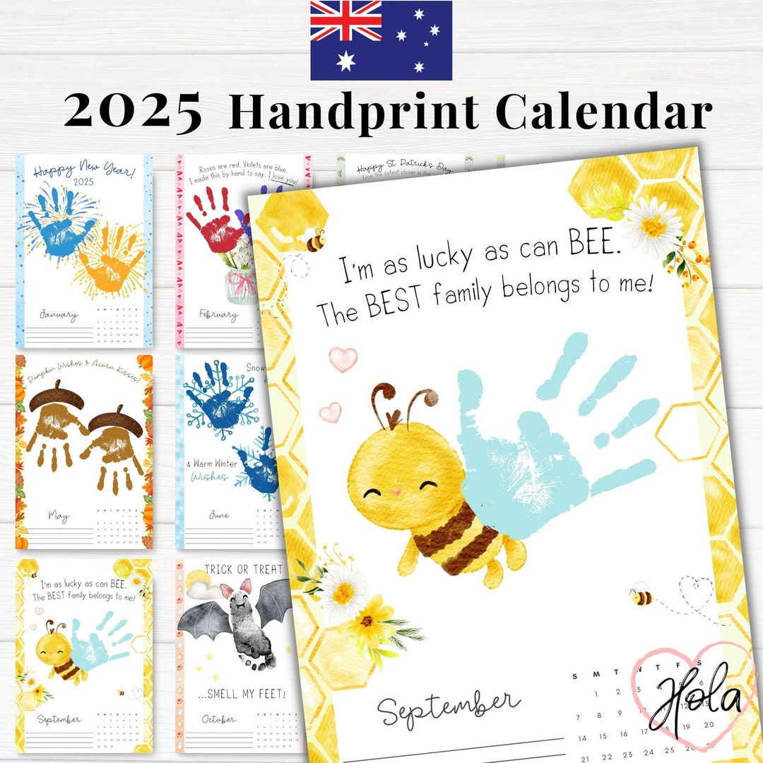2025 Australia Handprint Calendar for Kids, Full Year Printable Wall ...